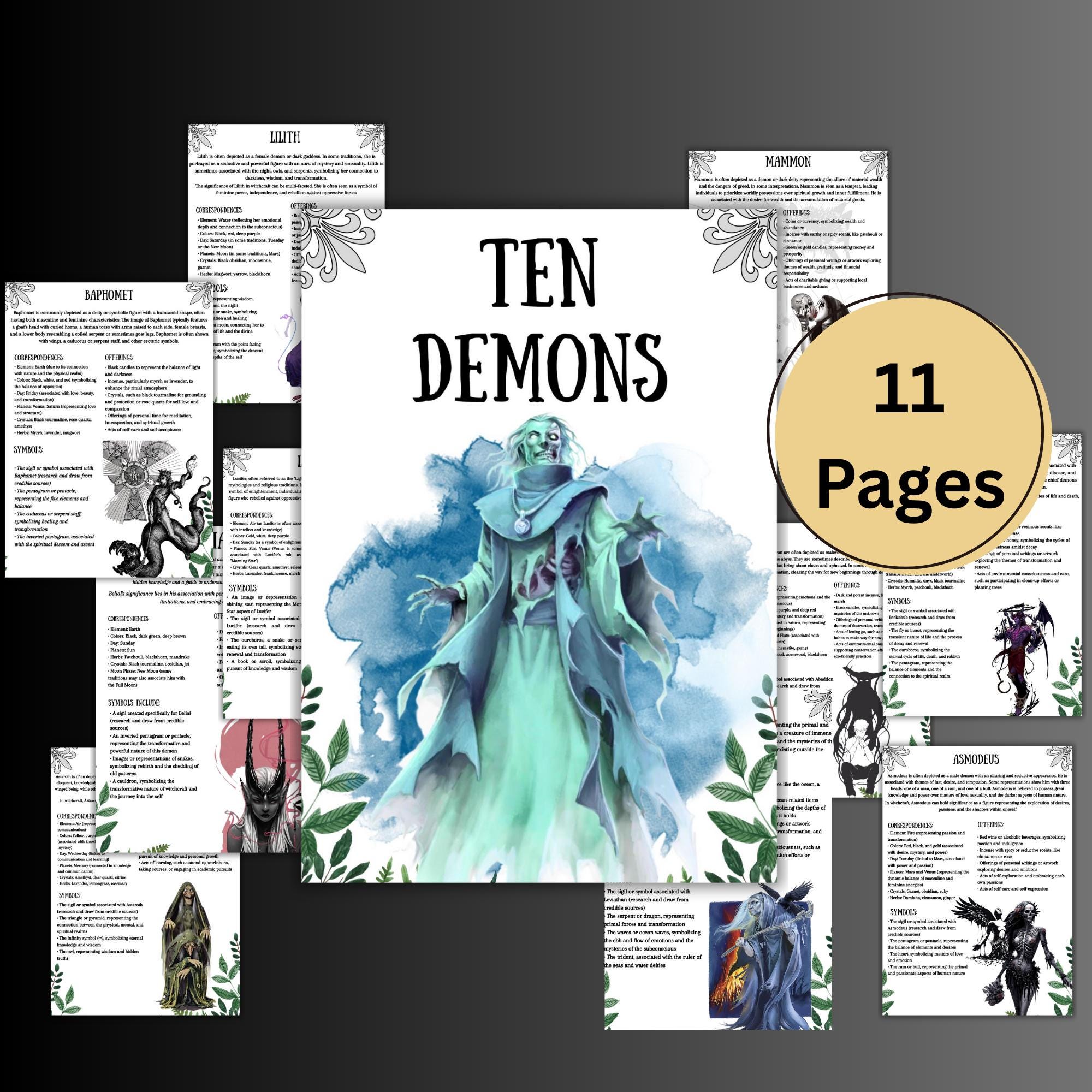 Ten Demon Grimoire Pages, Demonic Witchcraft, Printable Book of Shadows ...
