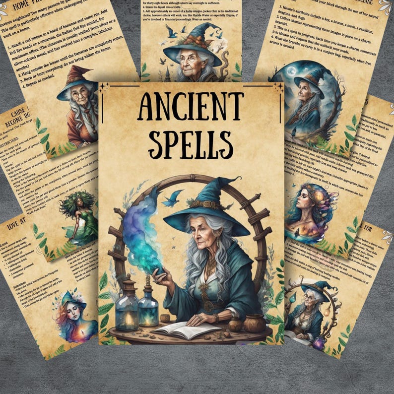 Secret Ancient Spells, Grimoire Pages, Printable Book of Shadows, Wicca ...