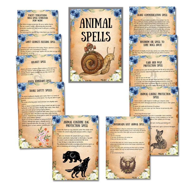 Animal Spells Bundle, Witchy Book of Spells Pages, Wicca Witchcraft ...