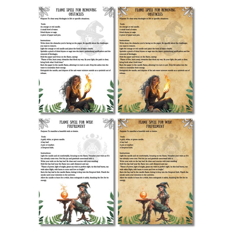 Secret Flame Spells Pages, Grimoire, Book of Shadows, Fire Magic Spells ...