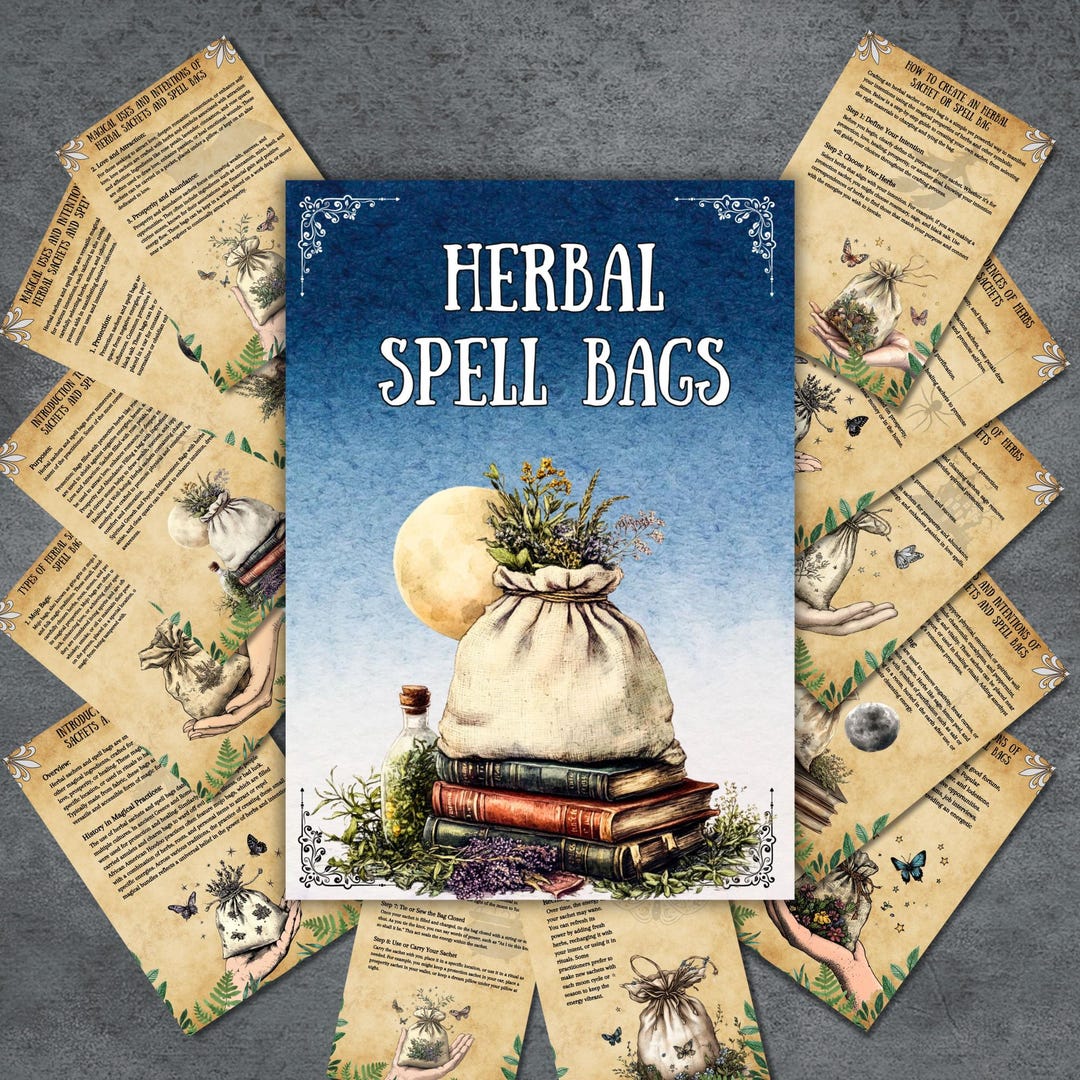Herbal Spells Bag, Grimoire Pages, Sachets, Book of Shadows, Green ...