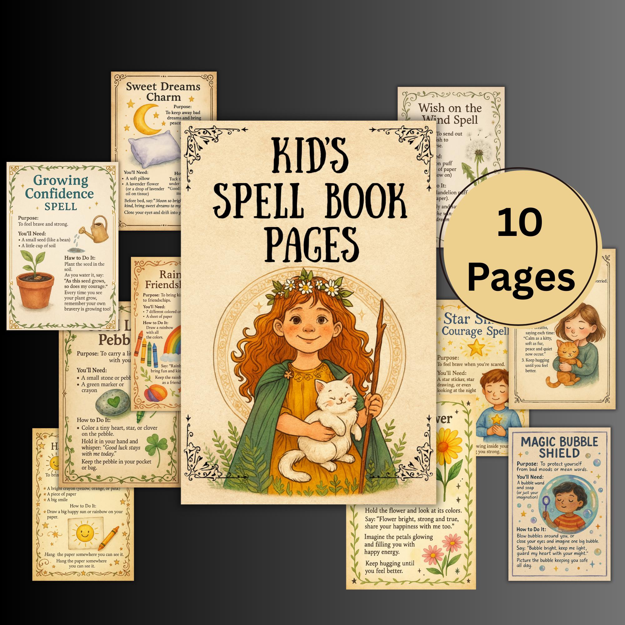 Spell Book Pages for Kids, Witchcraft for Kids, Printable Spells Bundle ...
