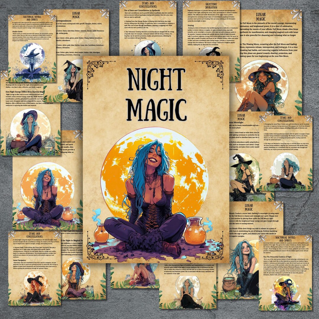 Night Time Magic, Book of Shadows Pages, Grimoire Printable, Witchcraft ...