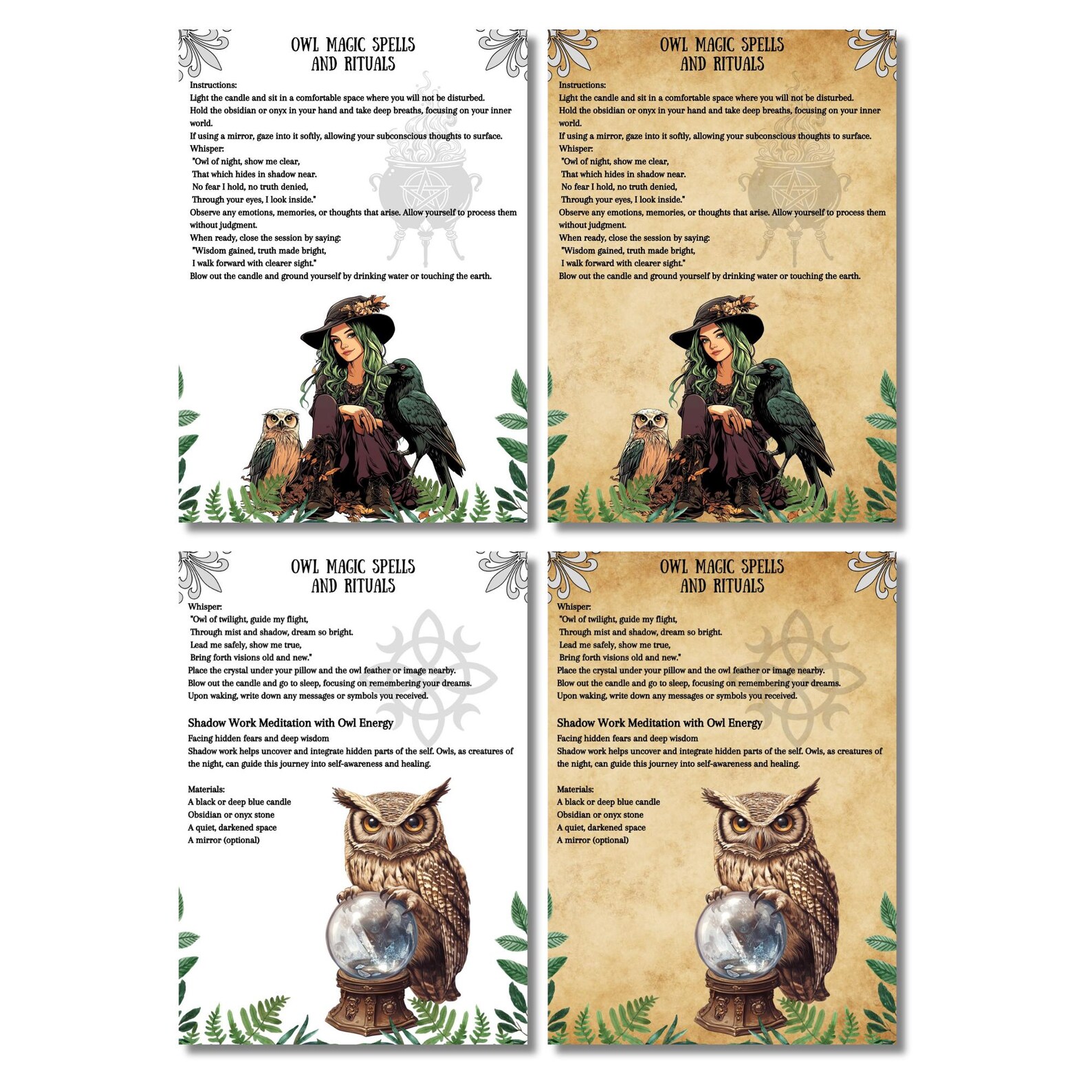 Owl Magic Grimoire Pages, Familiars Book of Shadows, Spirit Animals ...