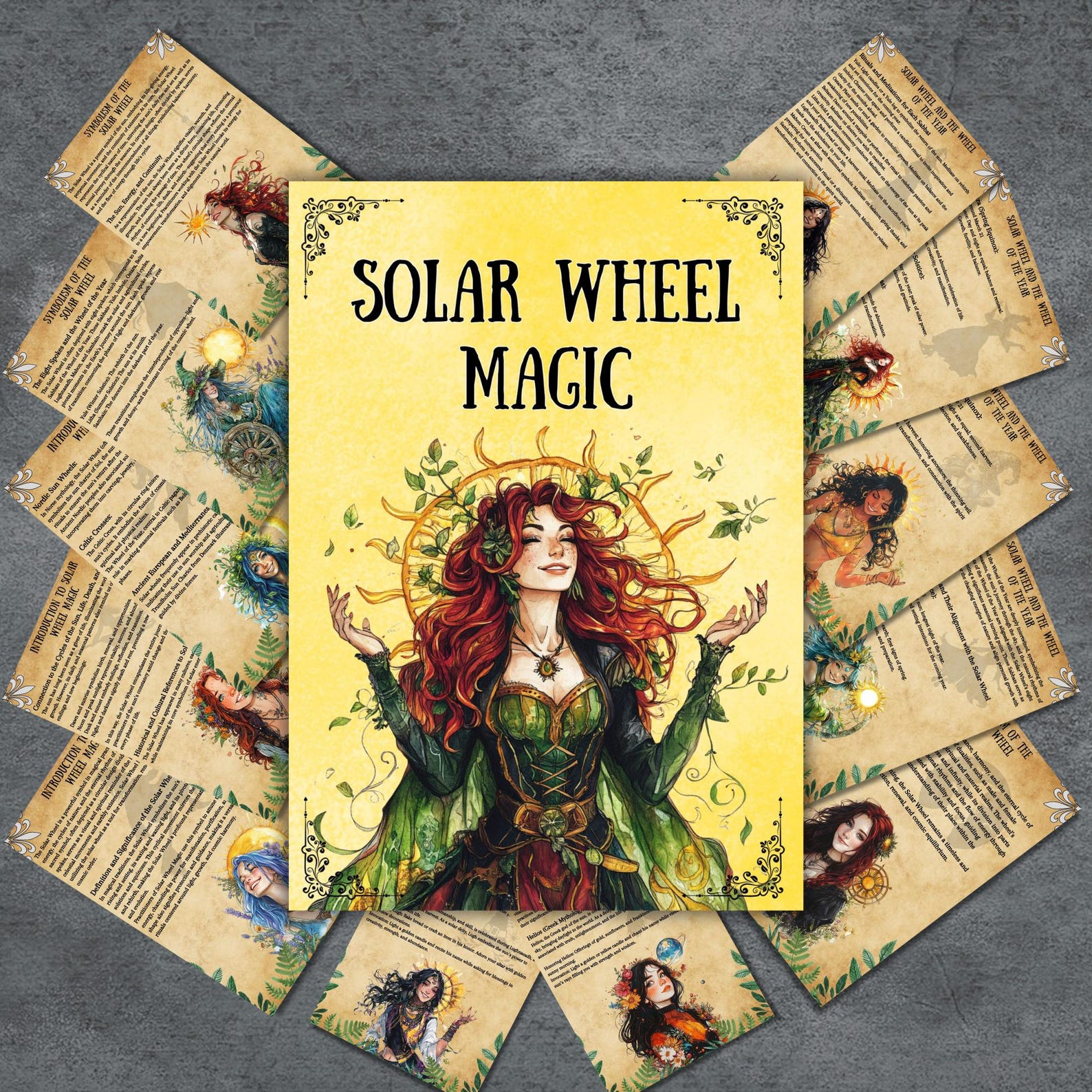 Solar Wheel Magic Grimoire Pages, Sun Book of Shadows, Sun Magic Witch ...