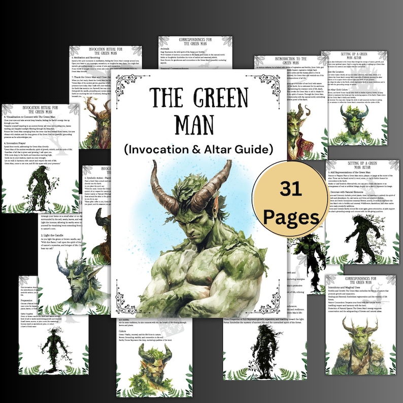 The Green Man Grimoire Pages, Printable, Book of Shadows, Witchcraft ...