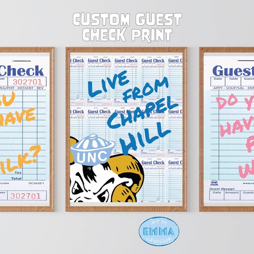 Custom Guest Check Wall Print Bar Cart Wall Print College - Etsy