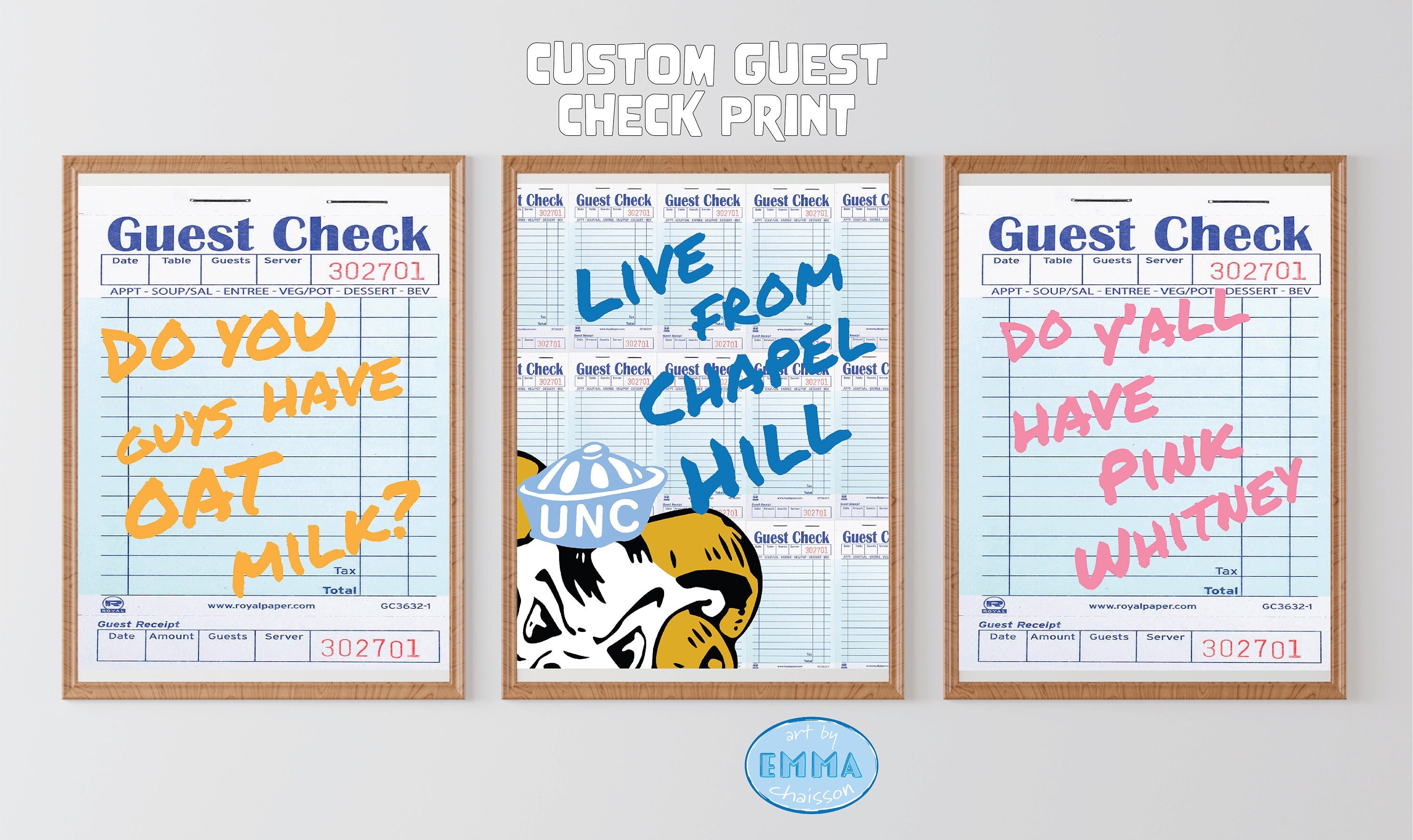 Custom Guest Check Wall Print Bar Cart Wall Print College - Etsy