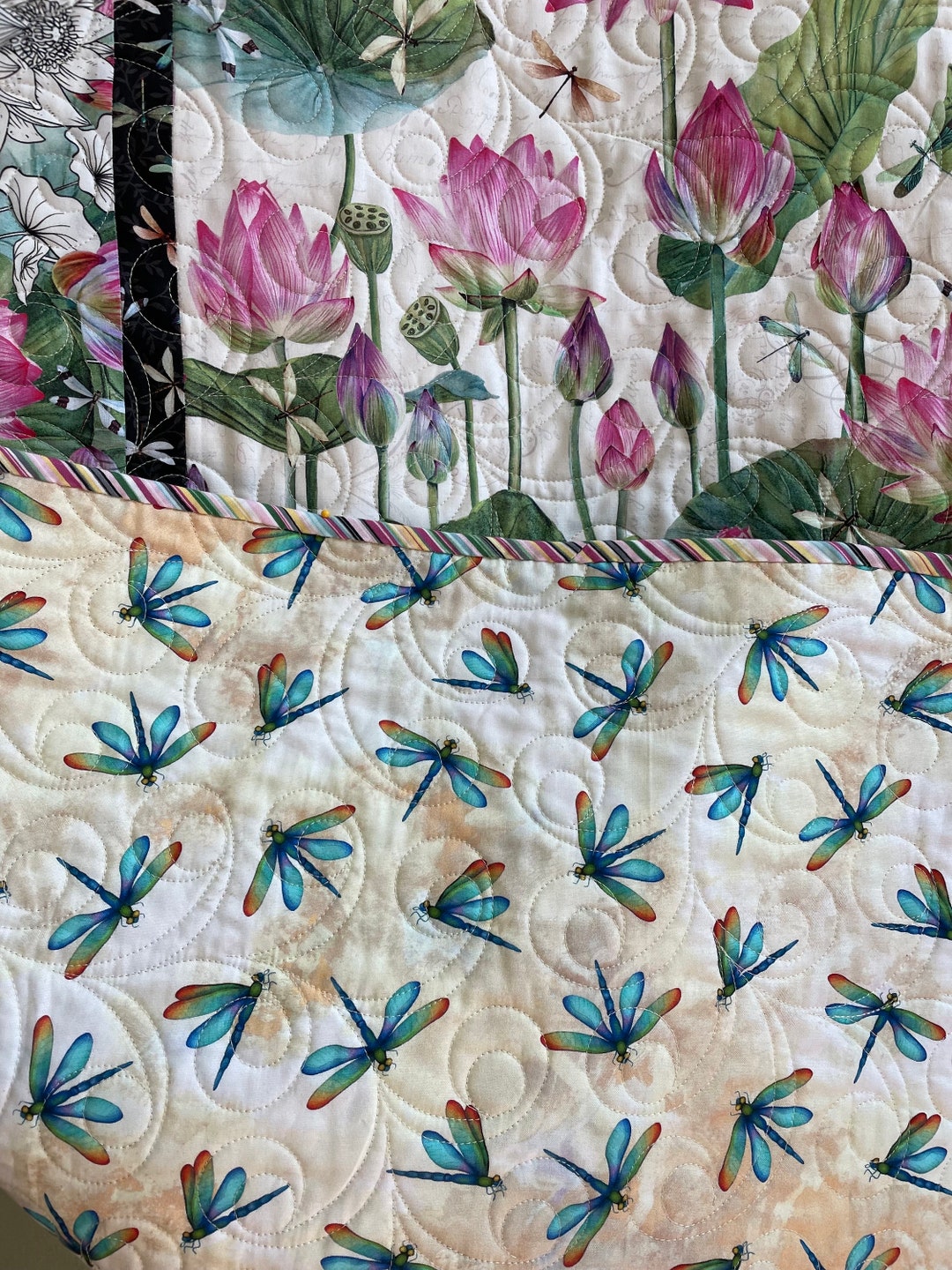 Quilted Dragonfly Pink Garden Wall Hanging - Etsy