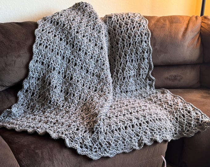 Handmade Crocheted Afghan: Medium Gray Seashell Pattern Throw - Etsy