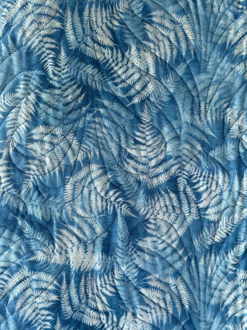 Handmade Blue Geometric Quilt: Floral Fern Backing, Cozy Throw - Etsy