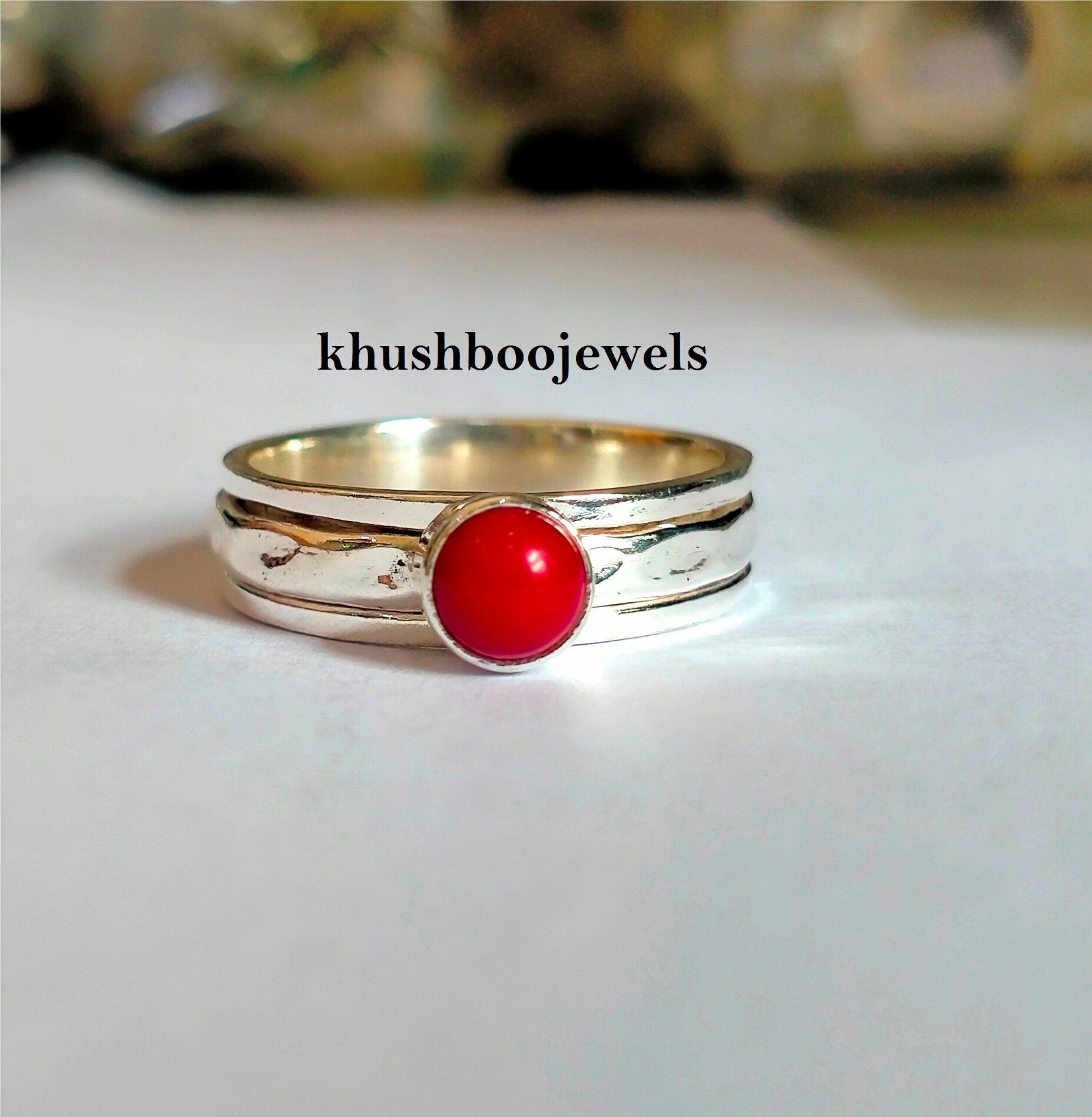Coral Ring Silver Band Ring 925 Sterling Silver Handmade - Etsy