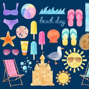 Beach Watercolor Clipart, Summer Clip Art - Etsy