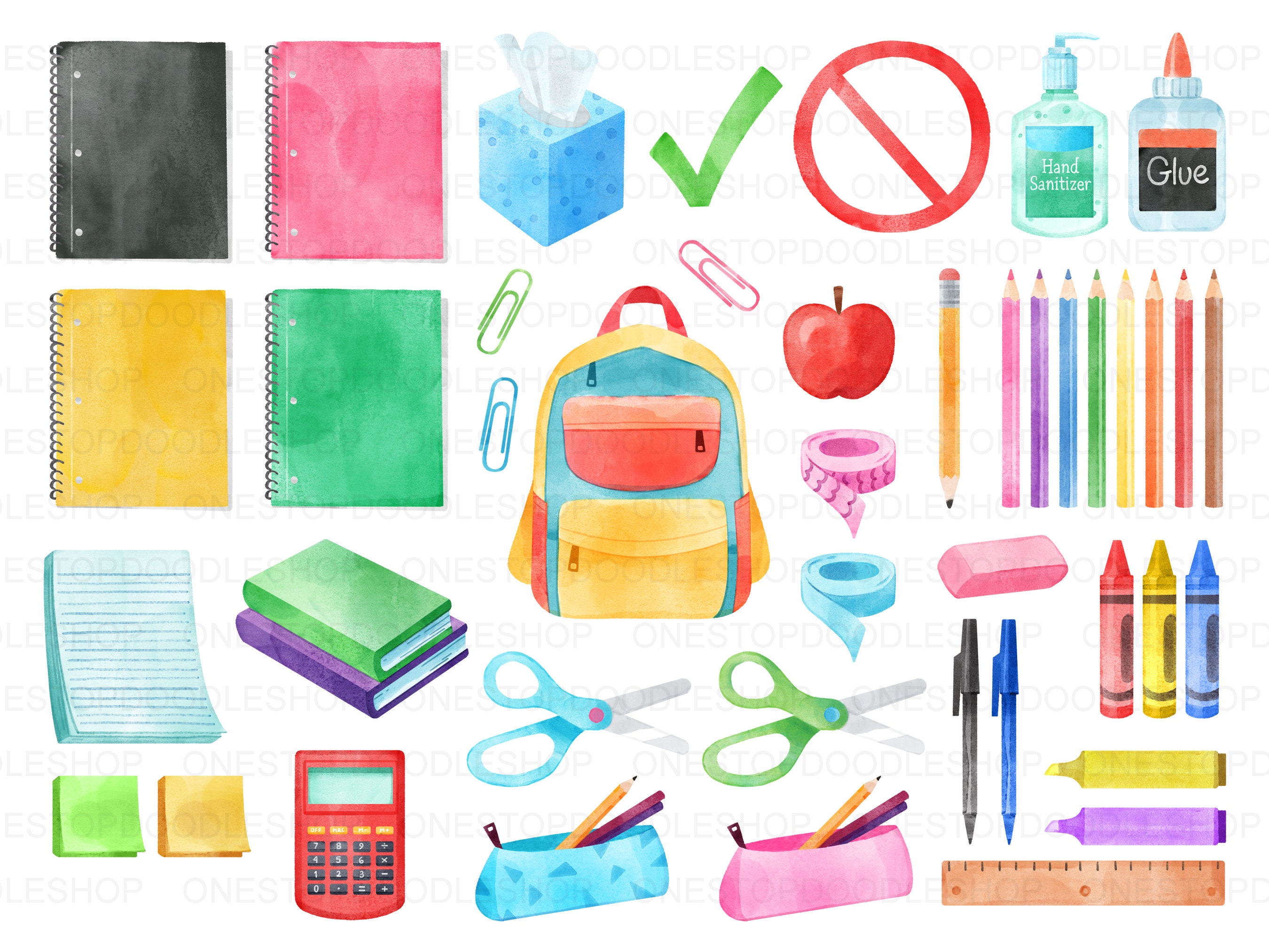 School Watercolor Clipart, Back to School Clipart, Teacher Clipart ...