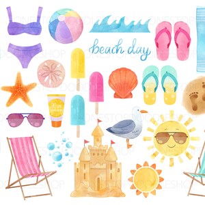 Beach Watercolor Clipart, Summer Clip Art - Etsy