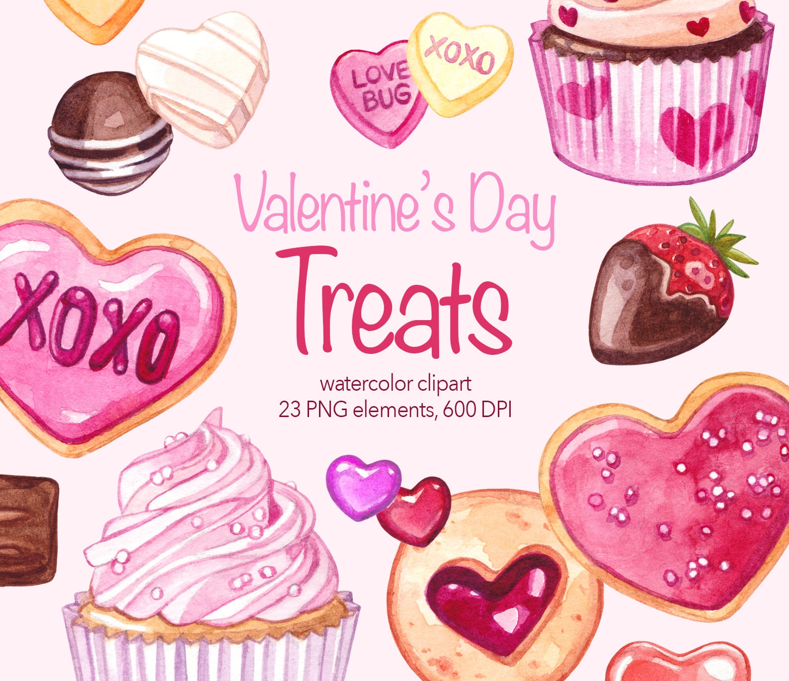 Valentines Clipart, Watercolor Valentine's Day Clipart, Chocolate ...