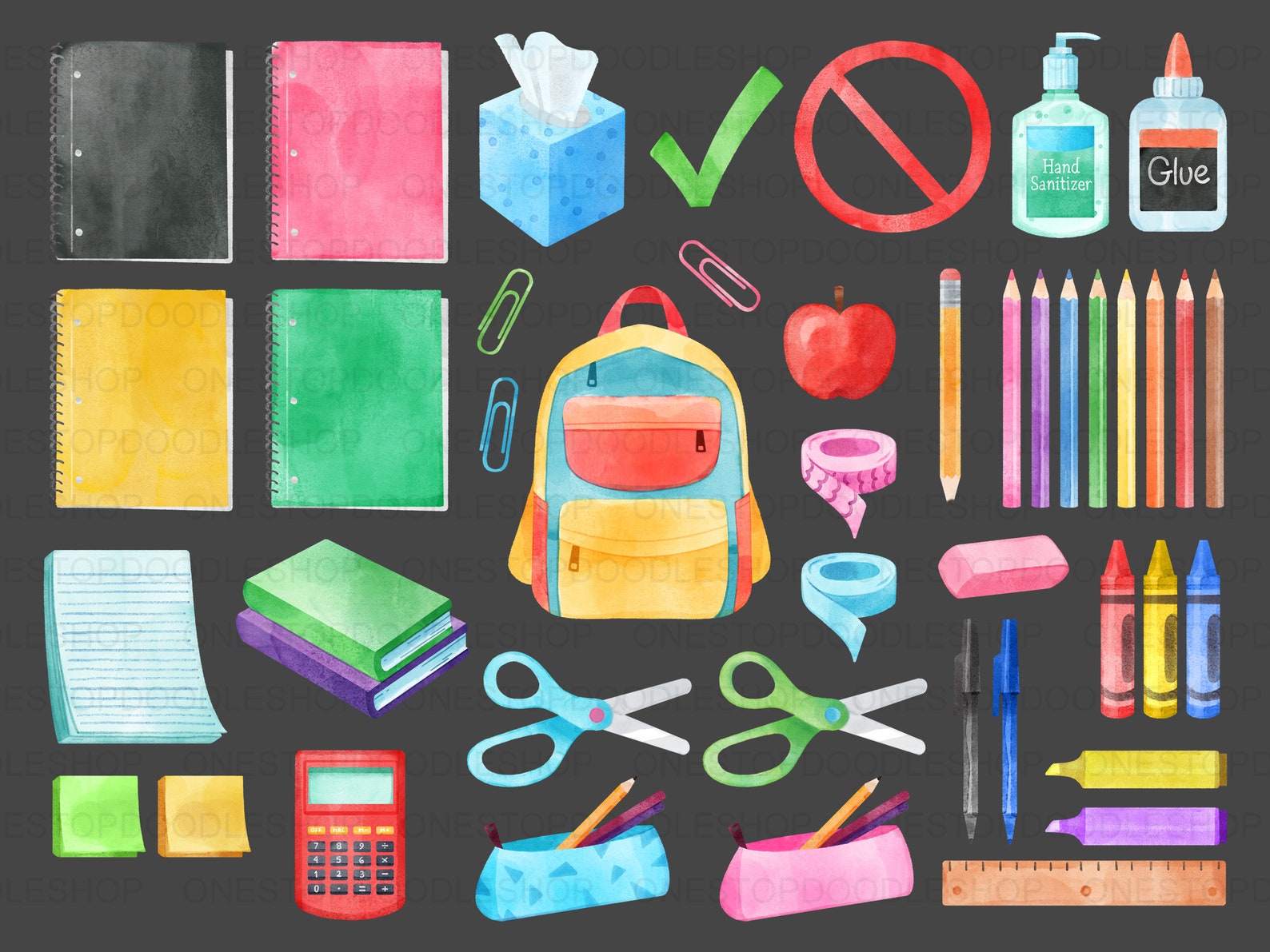 School Watercolor Clipart, Back to School Clipart, Teacher Clipart ...
