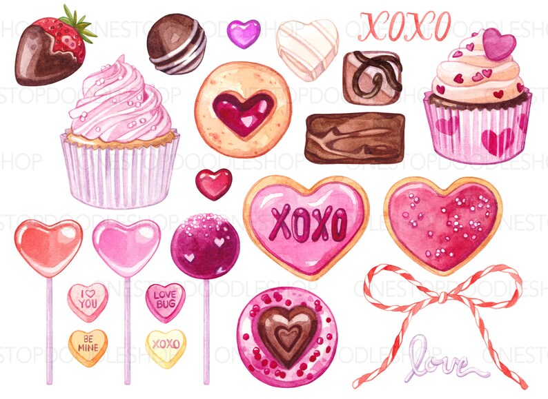 Valentines Clipart, Watercolor Valentine's Day Clipart, Chocolate ...