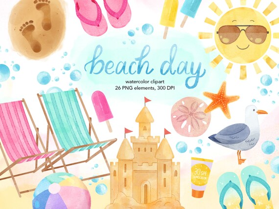 Beach Watercolor ClipArt Summer Clip Art | Etsy