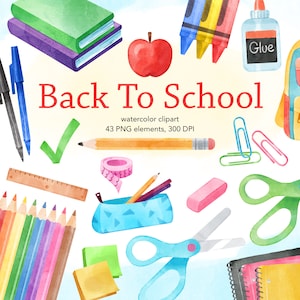 School Watercolor Clipart, Back to School Clipart, Teacher Clipart ...