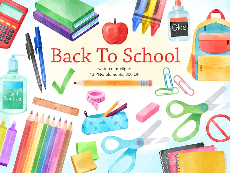 School Watercolor Clipart, Back to School Clipart, Teacher Clipart ...