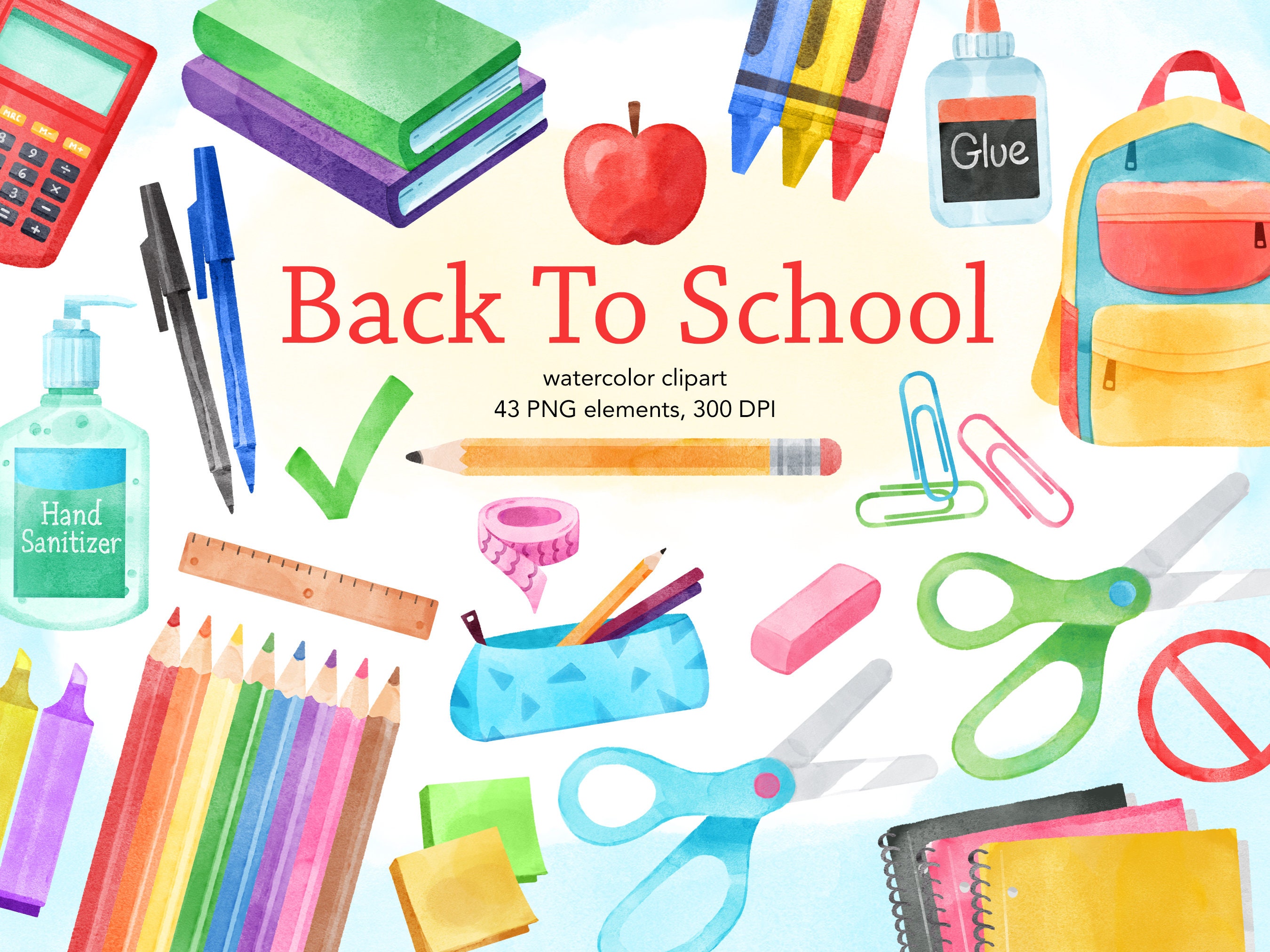 School Watercolor Clipart, Back to School Clipart, Teacher Clipart ...