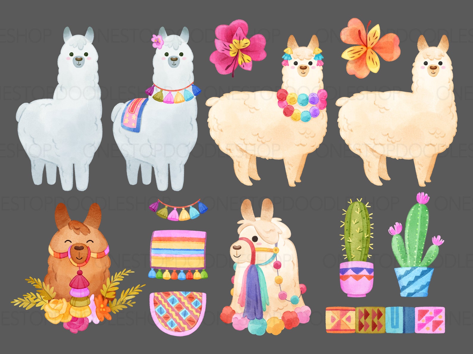 Llama Watercolor Clipart, Alpaca Clipart, Decorated Llama Digital ...