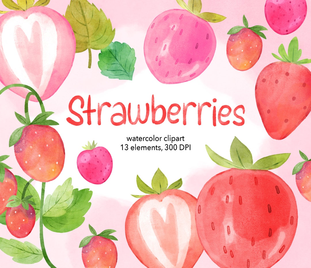 Strawberries Clipart, Strawberry Clip Art, Watercolor Berries, Cute ...