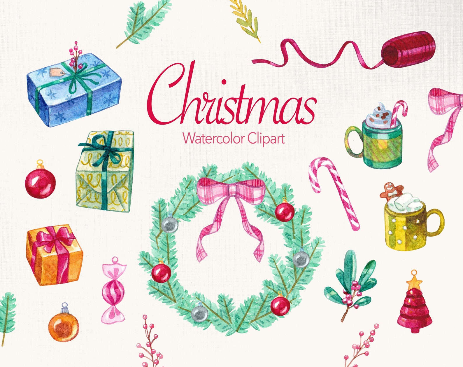 Christmas Watercolor Clipart, Holiday Clipart, Christmas Presents ...
