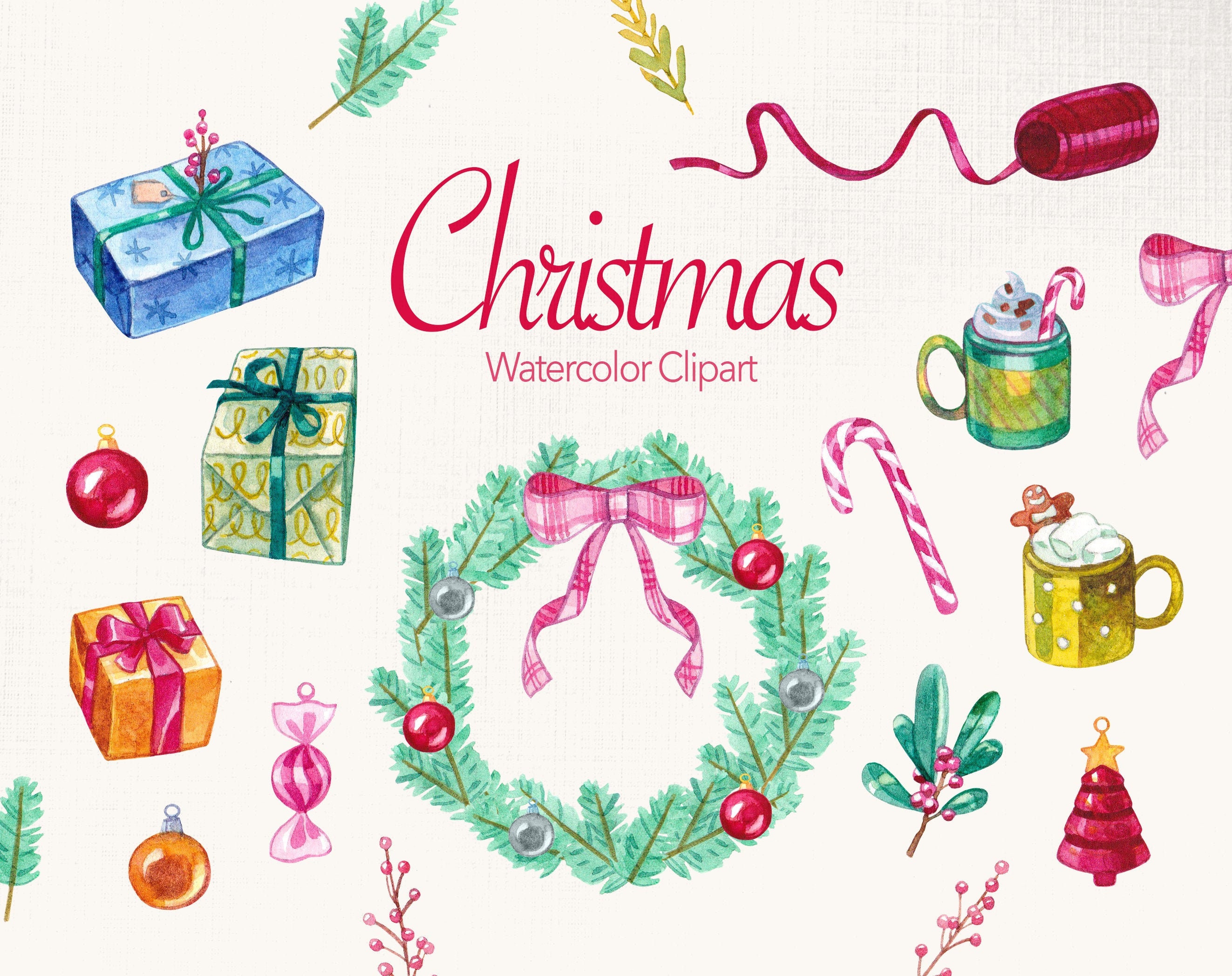 Christmas Watercolor Clipart, Holiday Clipart, Christmas Presents ...