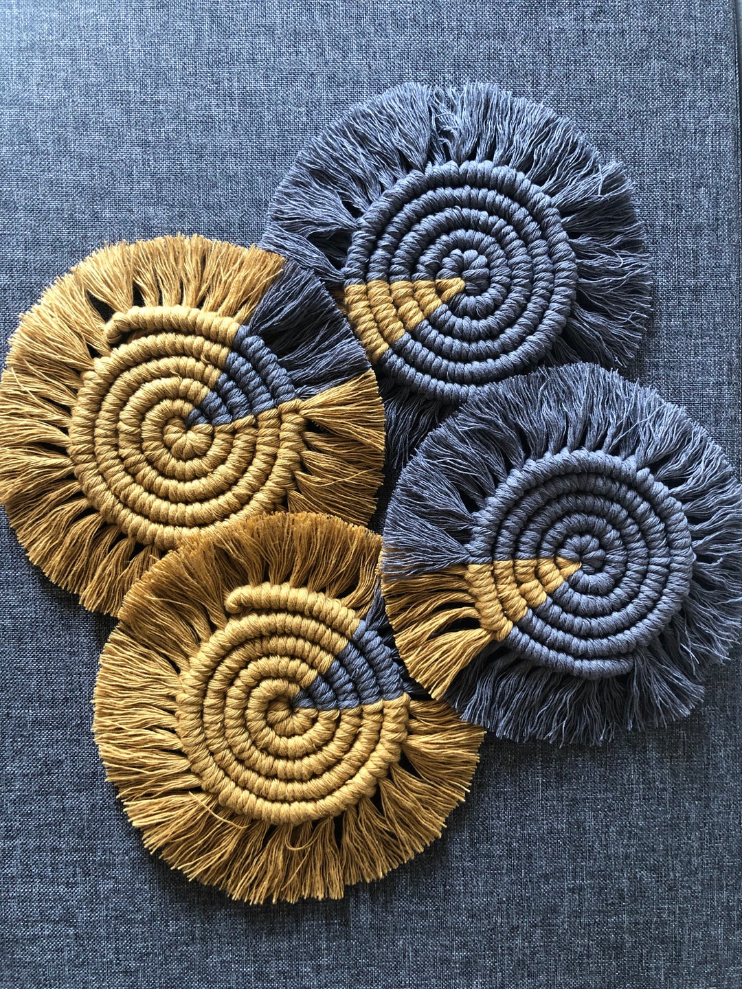 Macrame Coasters, Coaster Set, Two Tone Coasters, Boho Coasters, Table ...