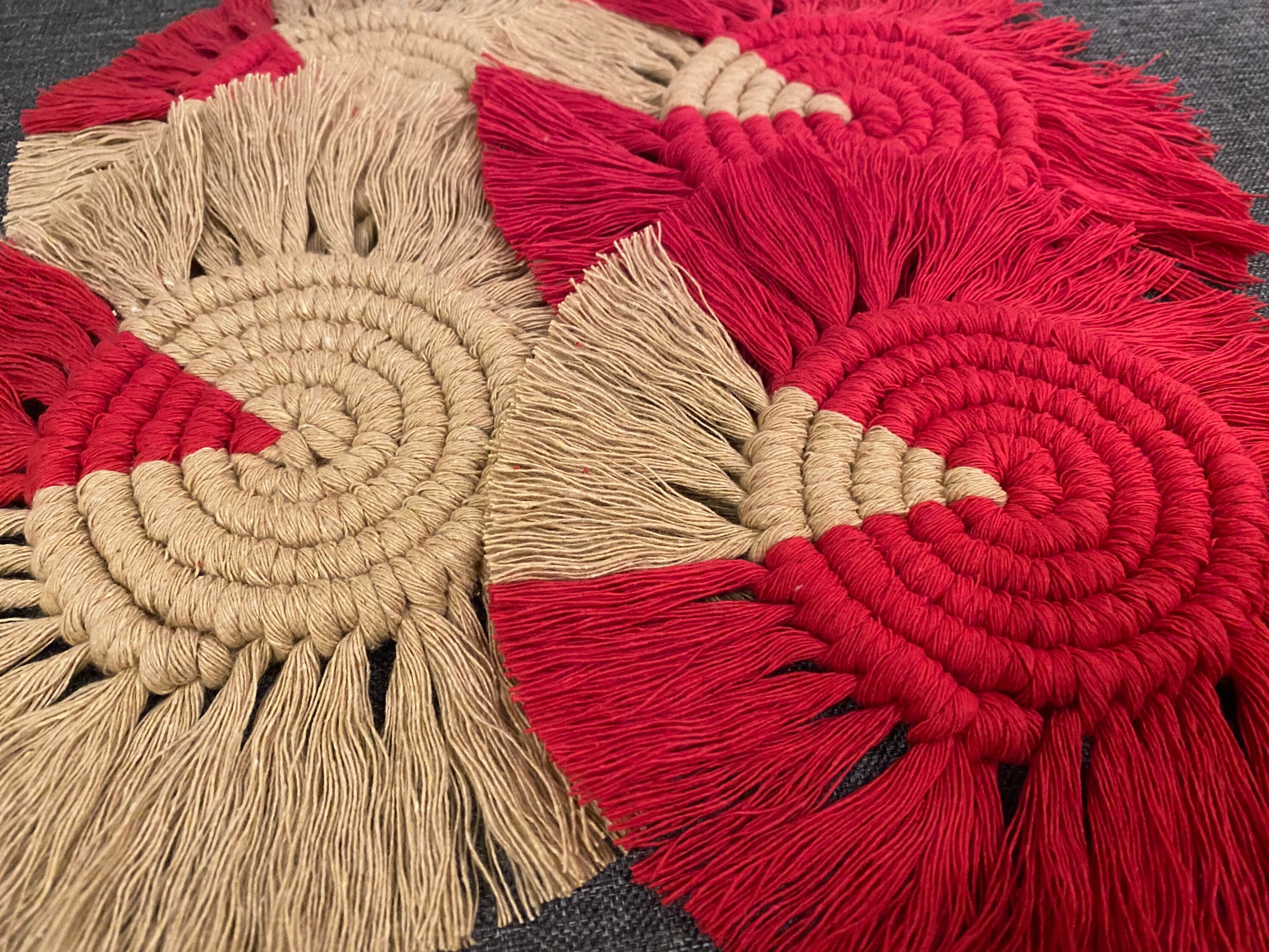 Macrame Coasters, Coaster Set, Two Tone Coasters, Boho Coasters, Table ...