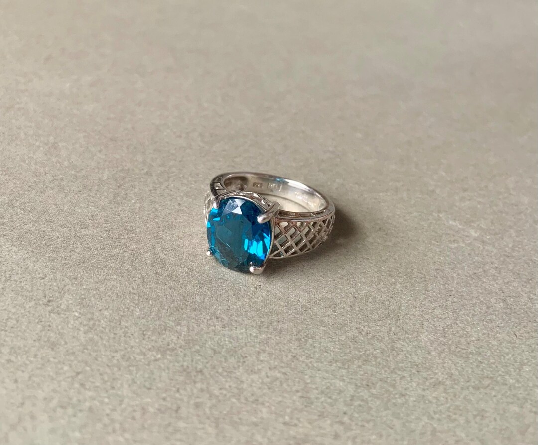 BBJ London Blue Topaz & Sterling Silver Cocktail Ring Size 6 - Etsy
