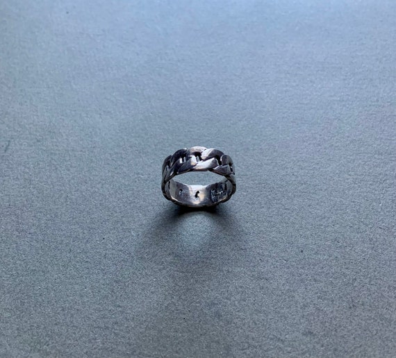 Antique Hand-Crafted Sterling Silver Chain Band Ring … - Gem