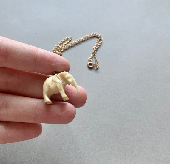 Hand Carved Bone Micro-Realistic Elephant Pendant & C… - Gem