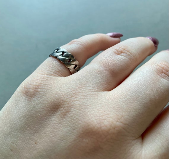 Antique Hand-Crafted Sterling Silver Chain Band Ring … - Gem