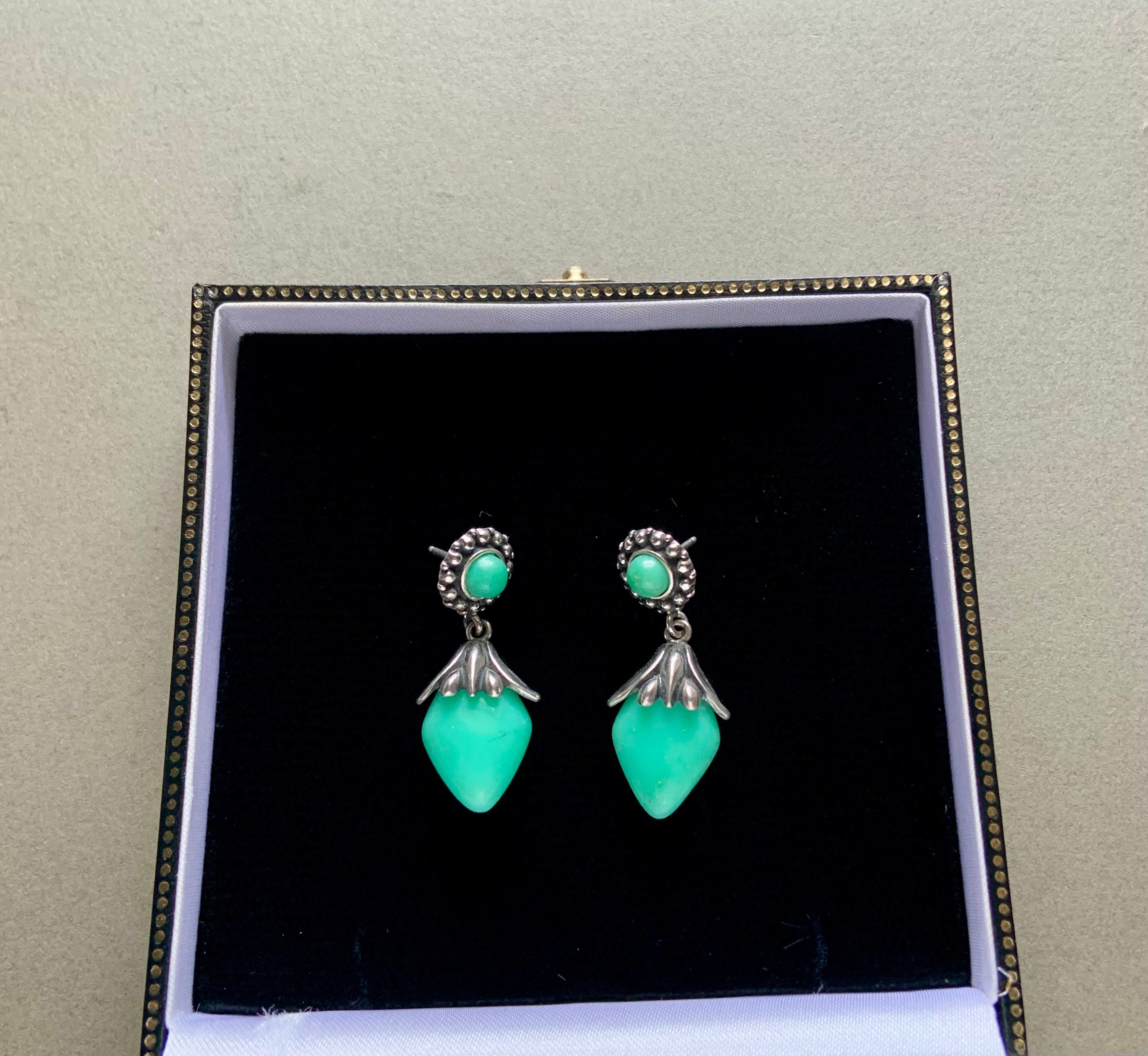 Carolyn Pollack/relios Jadeite & Sterling Silver Drop Earrings - Etsy
