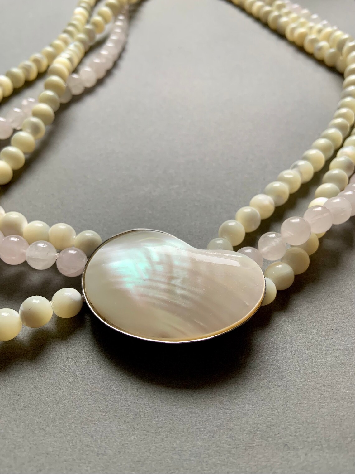 Yellow & Rose Quartz and Mother of Pearl Necklace - Etsy
