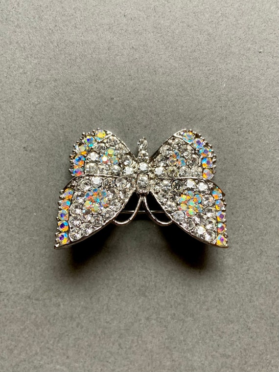 Iridescent Rhinestone Butterfly Brooch - Gem