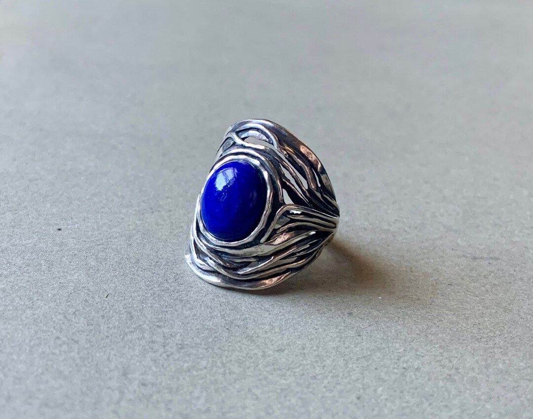 Paz Creations Israel Lapis Lazuli & Sterling Silver Statement Ring Size ...