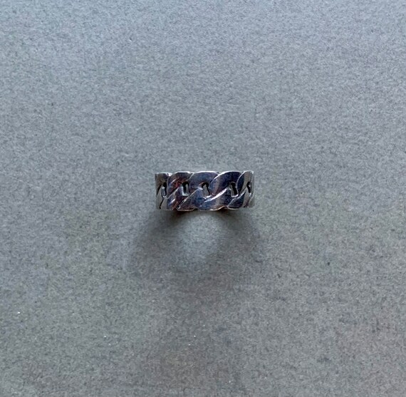 Antique Hand-Crafted Sterling Silver Chain Band Ring … - Gem