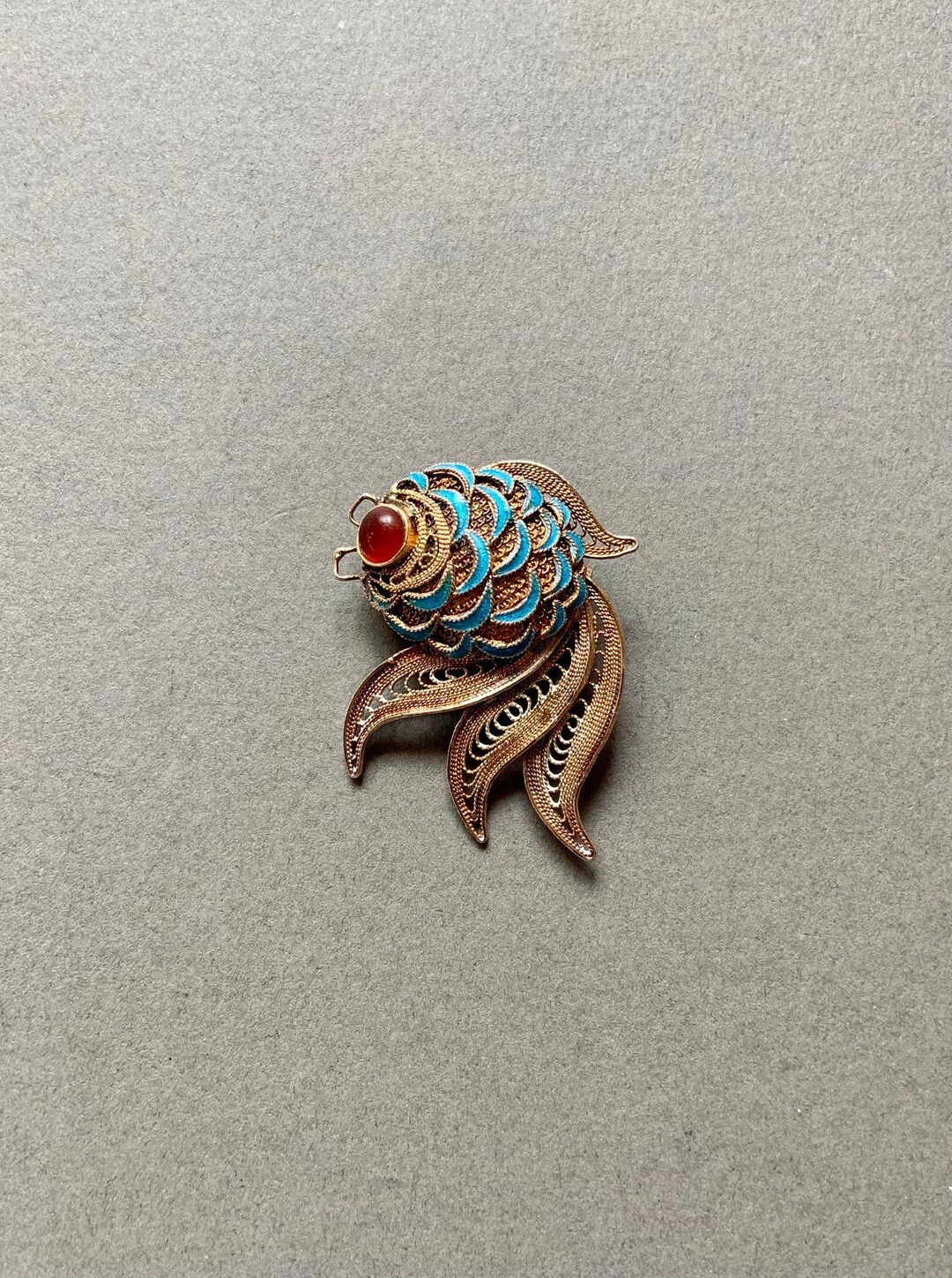 Vermeil & Enamel Chinese Export Filigree Fish Brooch - Etsy