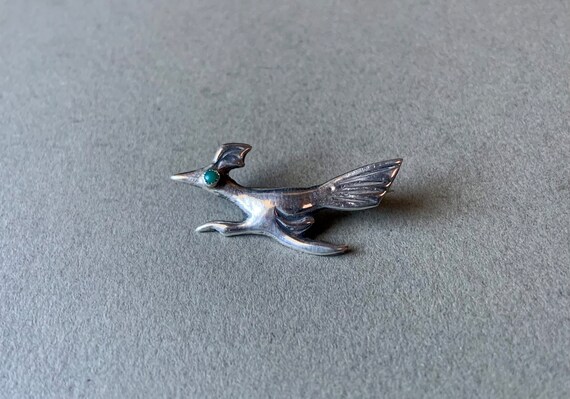 Sterling Silver Road Runner Brooch with Turquoise Sto… - Gem