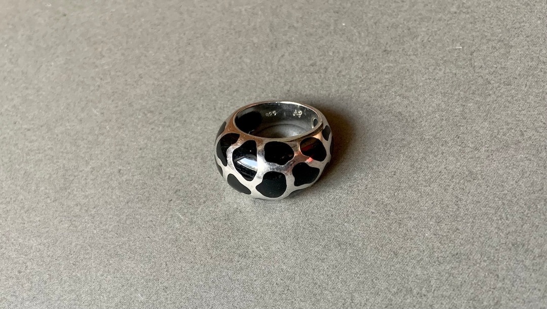 Black Enamel & Sterling Silver Cow Print Ring Size 7 - Etsy