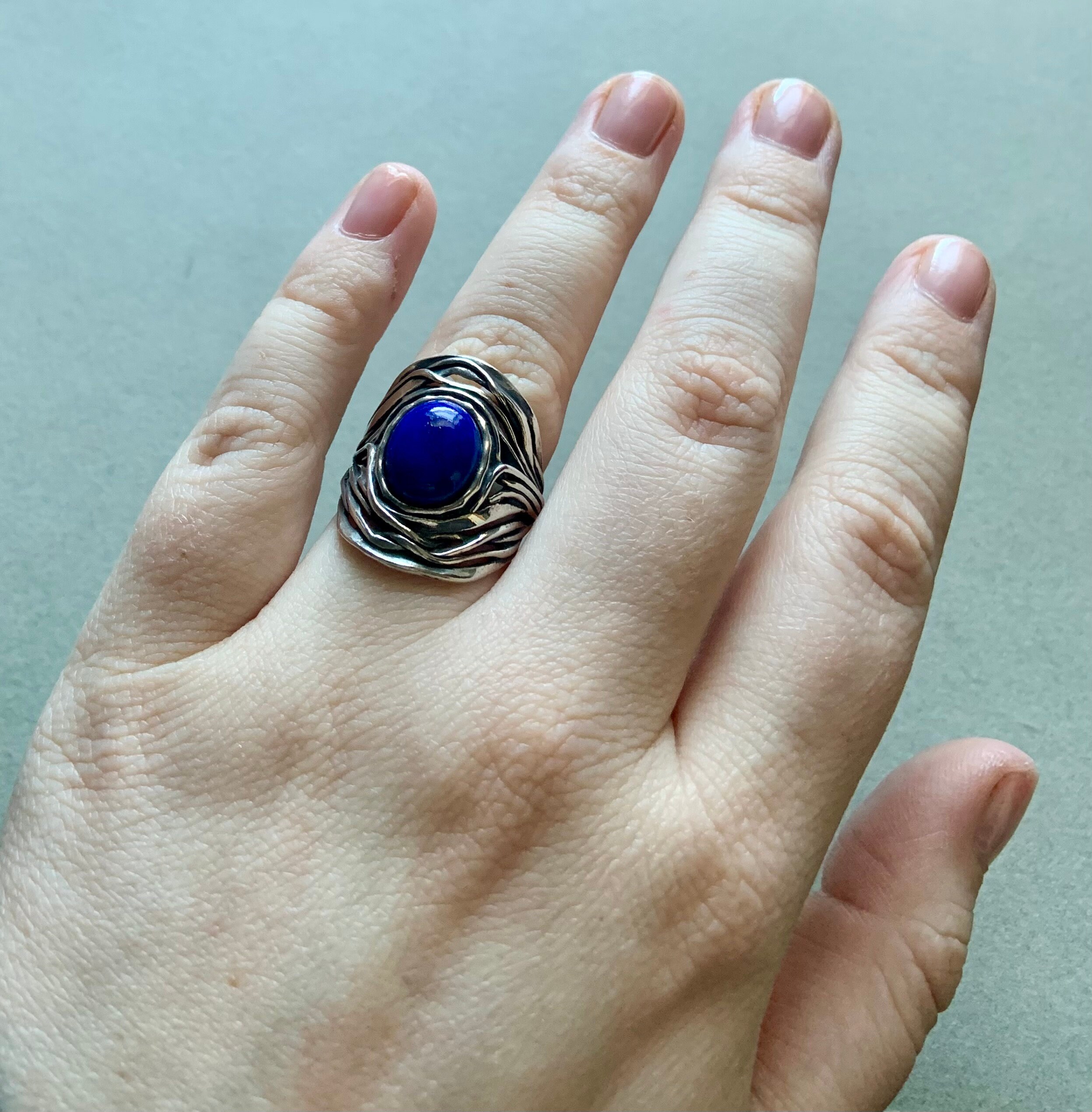 Paz Creations Israel Lapis Lazuli & Sterling Silver Statement Ring Size ...