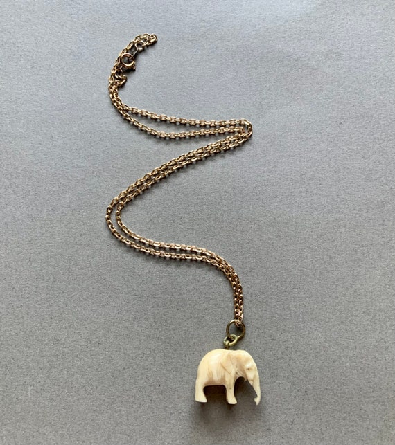 Hand Carved Bone Micro-Realistic Elephant Pendant & C… - Gem