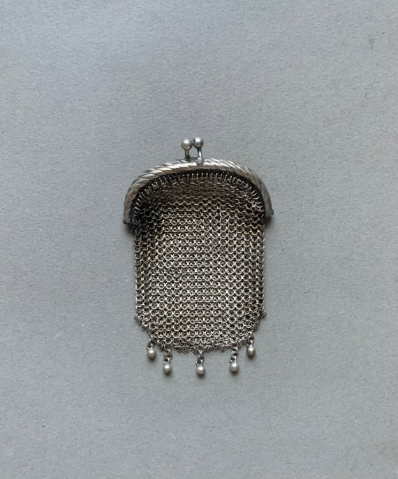 Antique Sterling Silver Chainmail Coin Purse - Gem