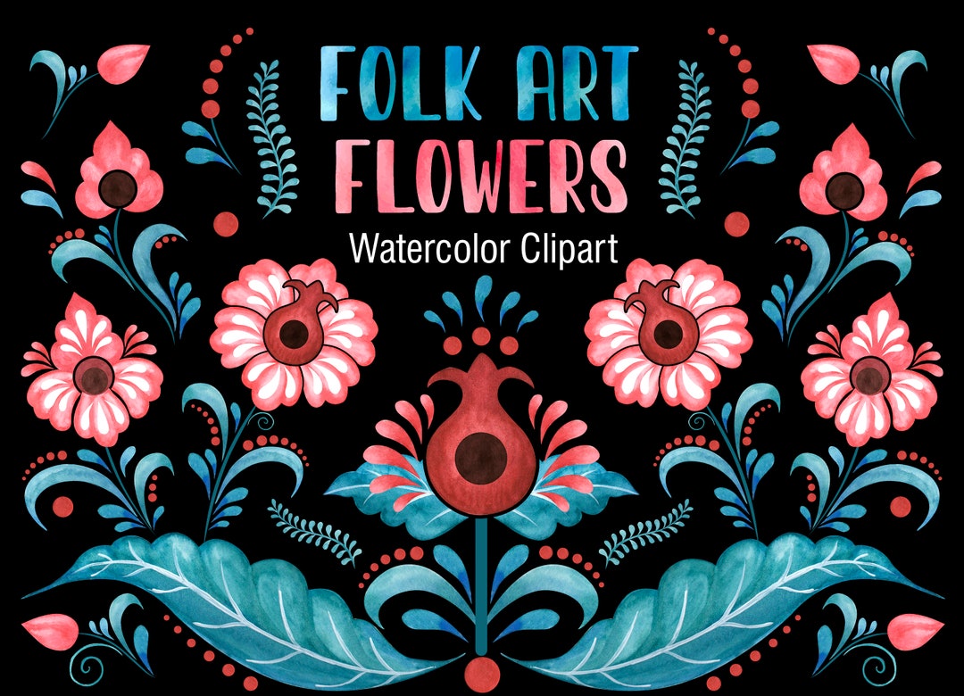 Folkart Flowers Clipart, Watercolor Flowers Clipart - Etsy
