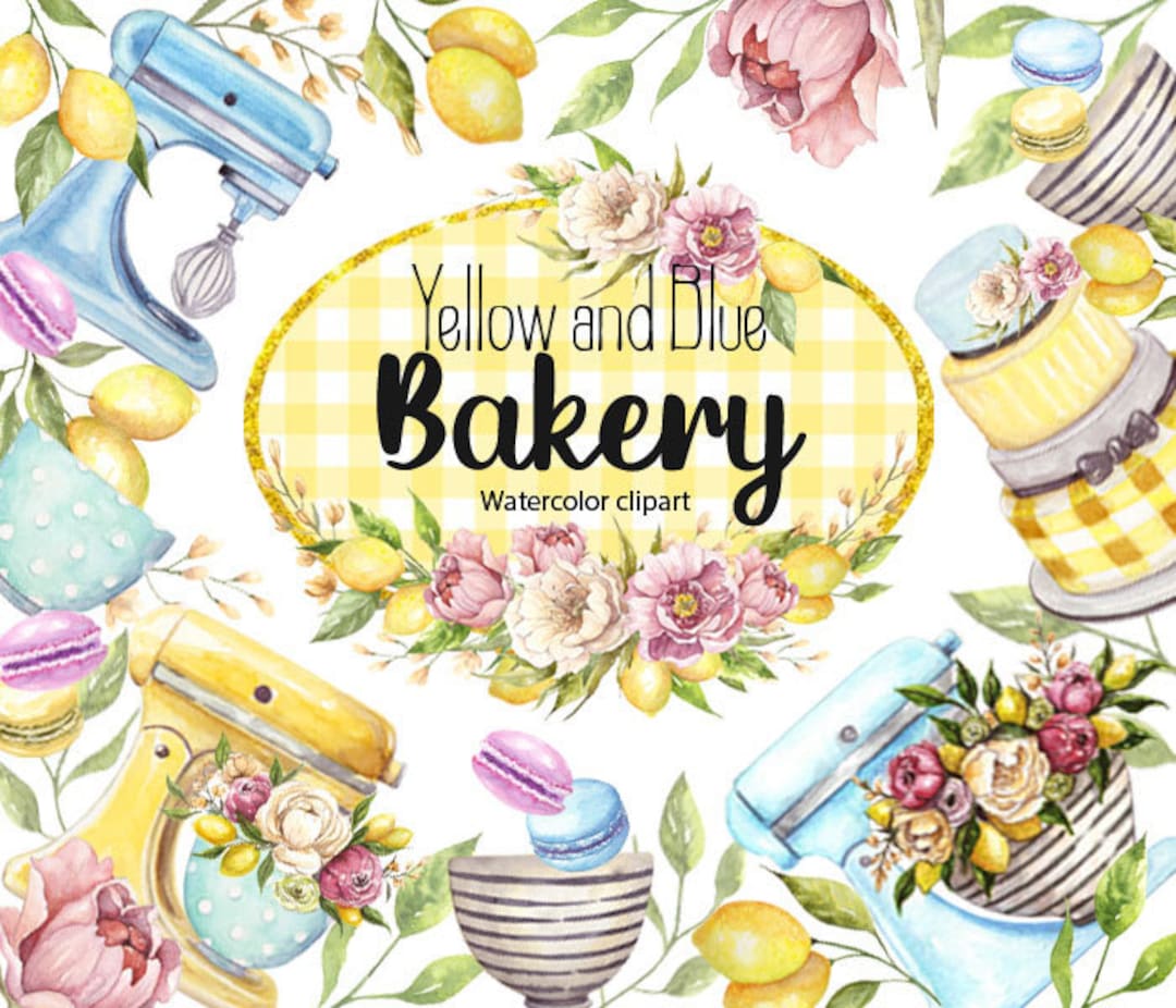 Yellow and Blue Bakery Watercolor Clipart - Etsy
