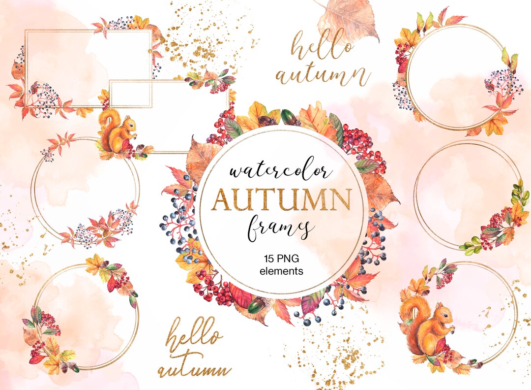 Autumn Watercolor Frames Clipart Leaves Frames Autumn Wreath - Etsy